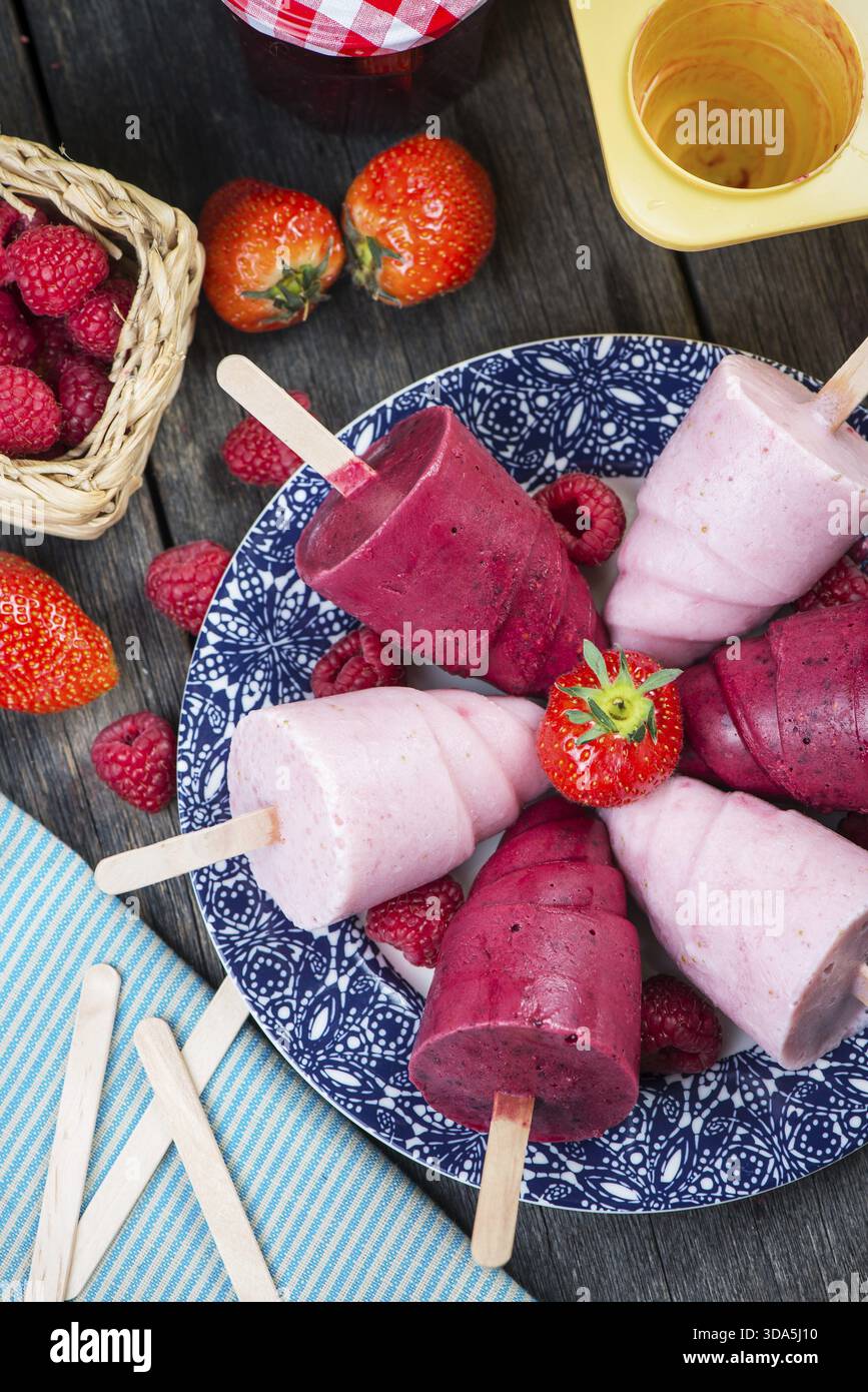 Summer fruits homemade lolly pops ice cream Stock Photo - Alamy