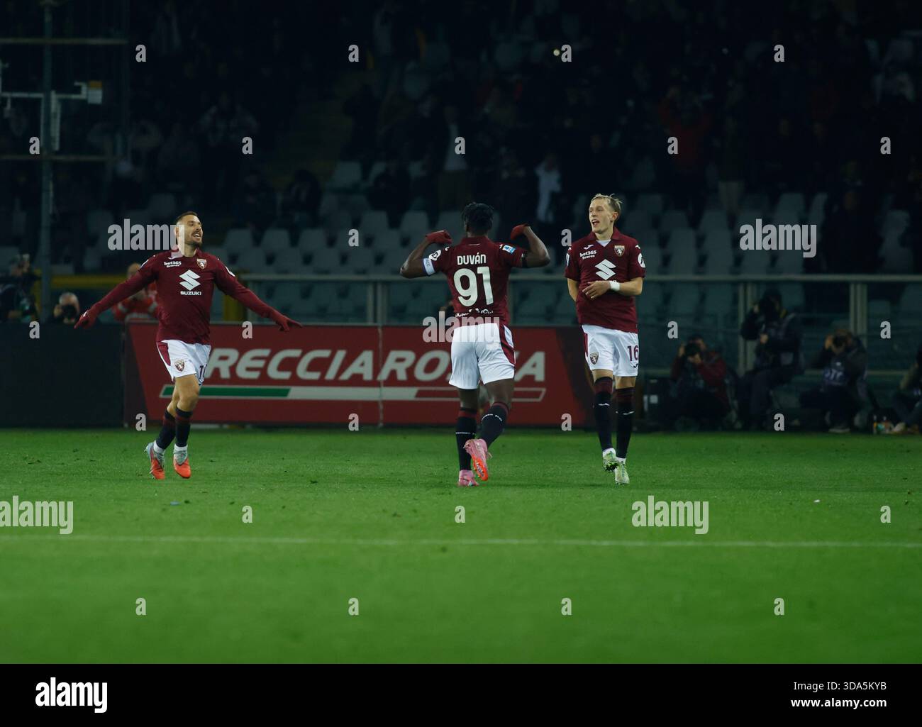 Duvan Zapata of Torino FC celebrating with team mates after a goal ...