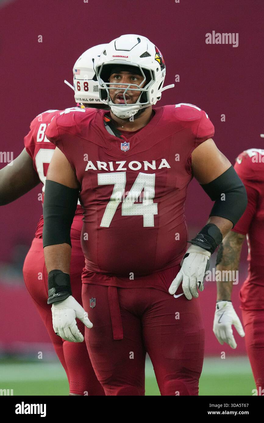 Arizona Cardinals guard Isaiah Adams pauses on the field during the ...