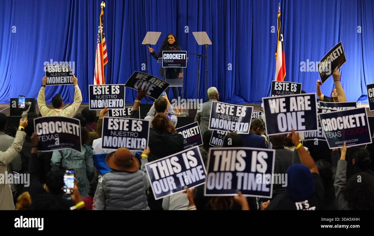 Rep. Jasmine Crockett, D-Texas, speaks to supporters after announcing ...