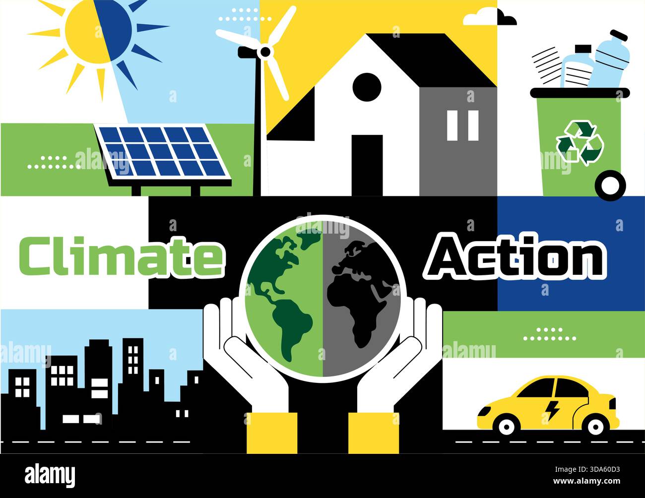 Climate Action Vector Illustration Featuring Global Earth Environment ...