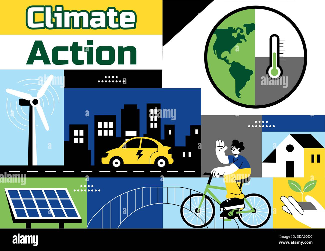 Climate Action Vector Illustration Featuring Global Earth Environment ...