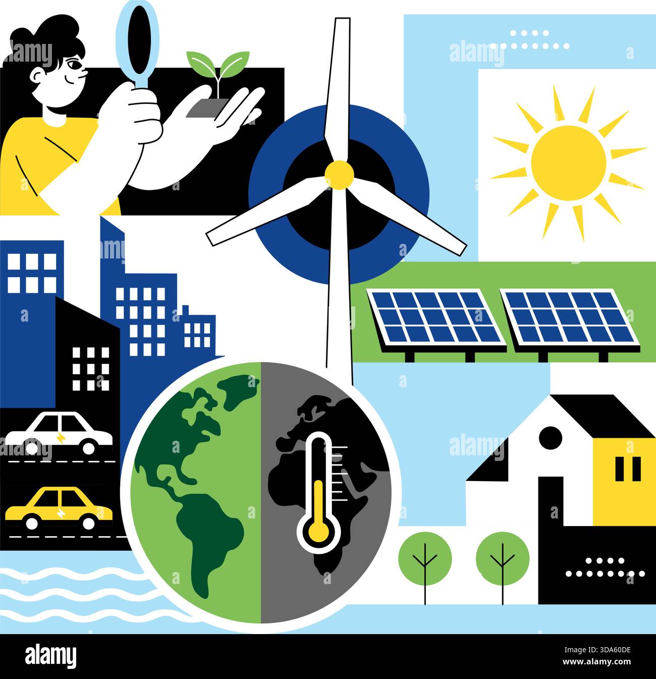 Climate Action Vector Illustration Featuring Global Earth Environment ...