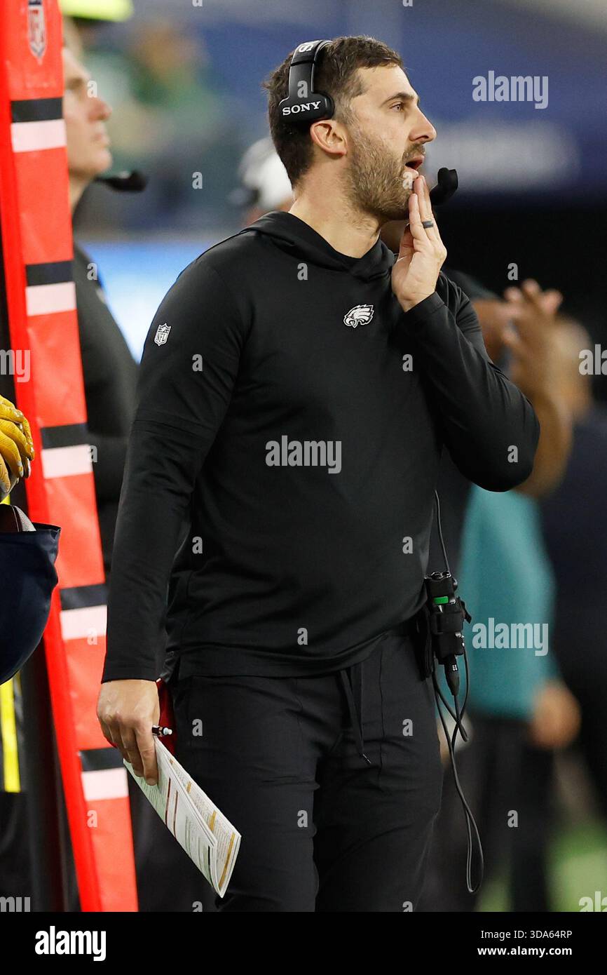 Philadelphia Eagles head coach Nick Sirianni watches from the sideline ...