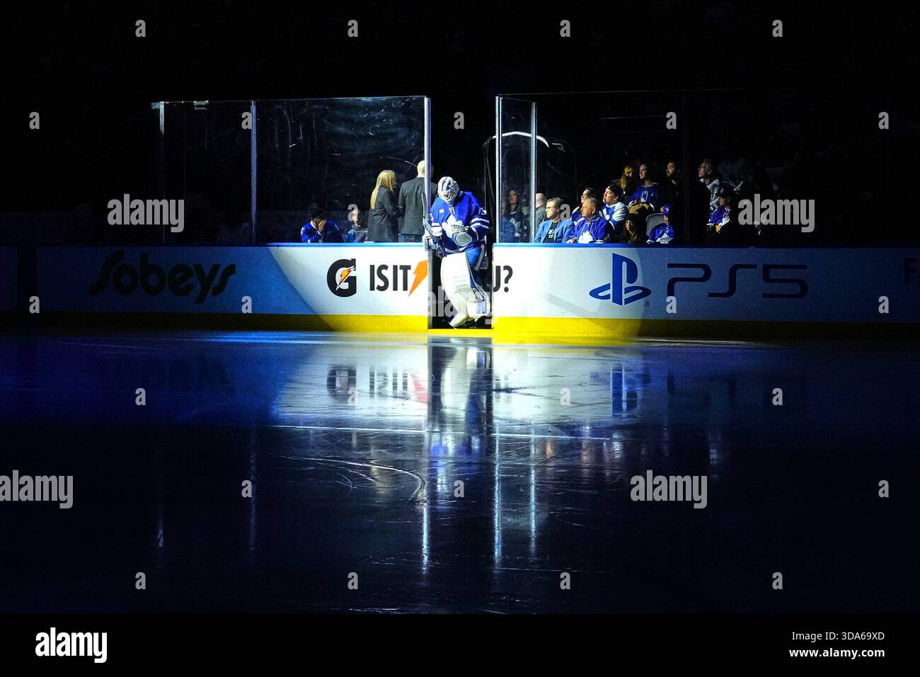 Toronto Maple Leafs goaltender Dennis Hildeby (35) steps on the ice for ...