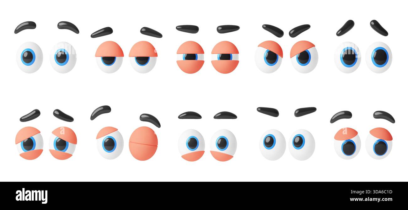 3d cartoon eyes, mascot character comic eyeballs with blue pupils ...