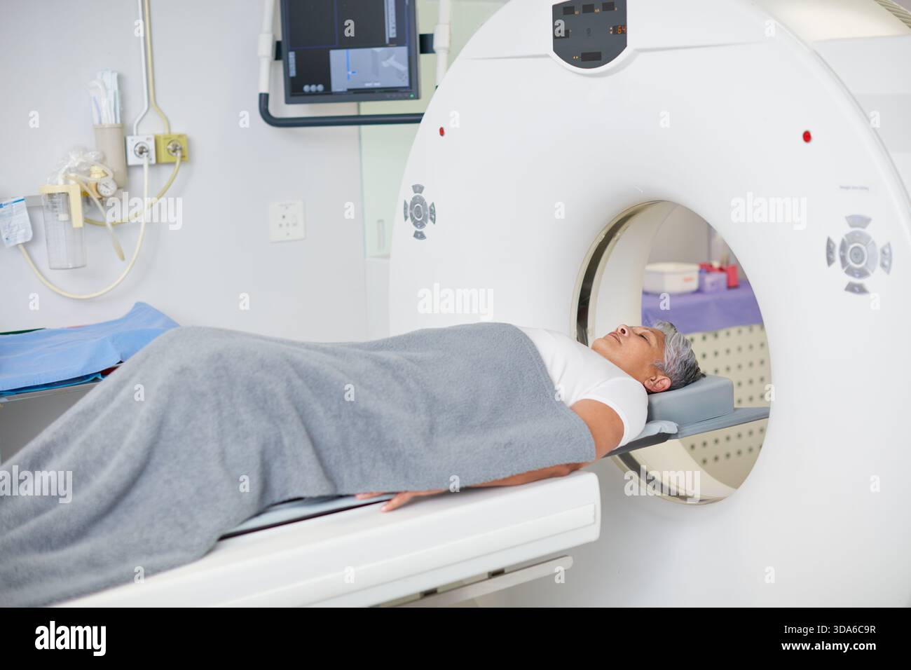 Appointment, healthcare and MRI with senior patient in hospital for ...