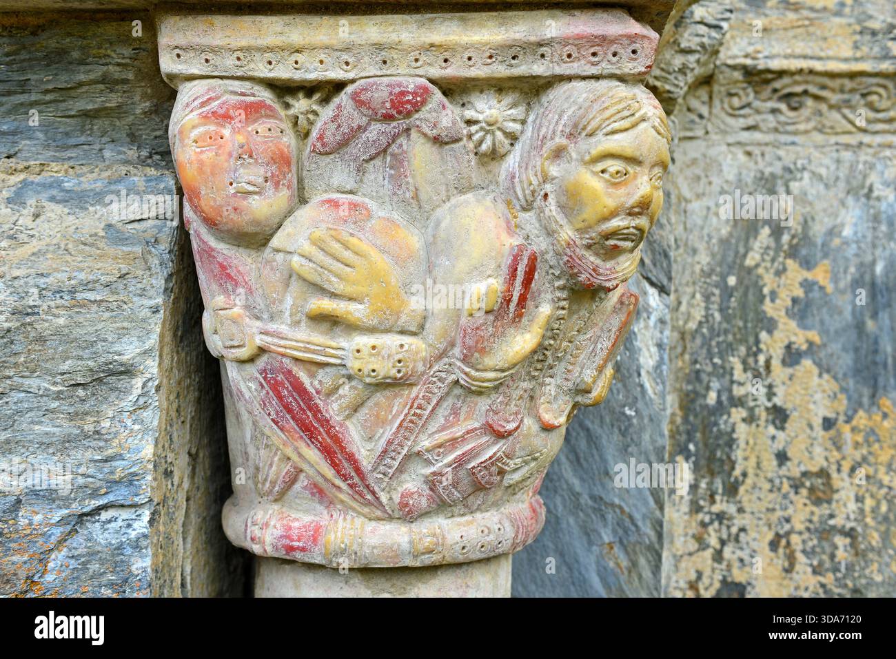 Capital of a column of a 1,000 year old Augustinian romanesque church ...