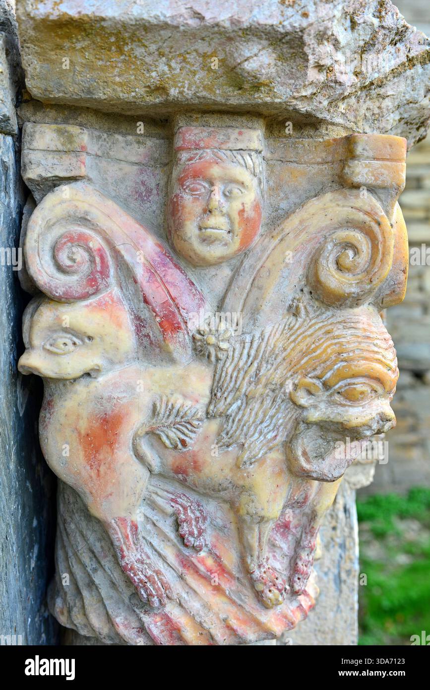 Capital of a column of a 1,000 year old Augustinian romanesque church ...