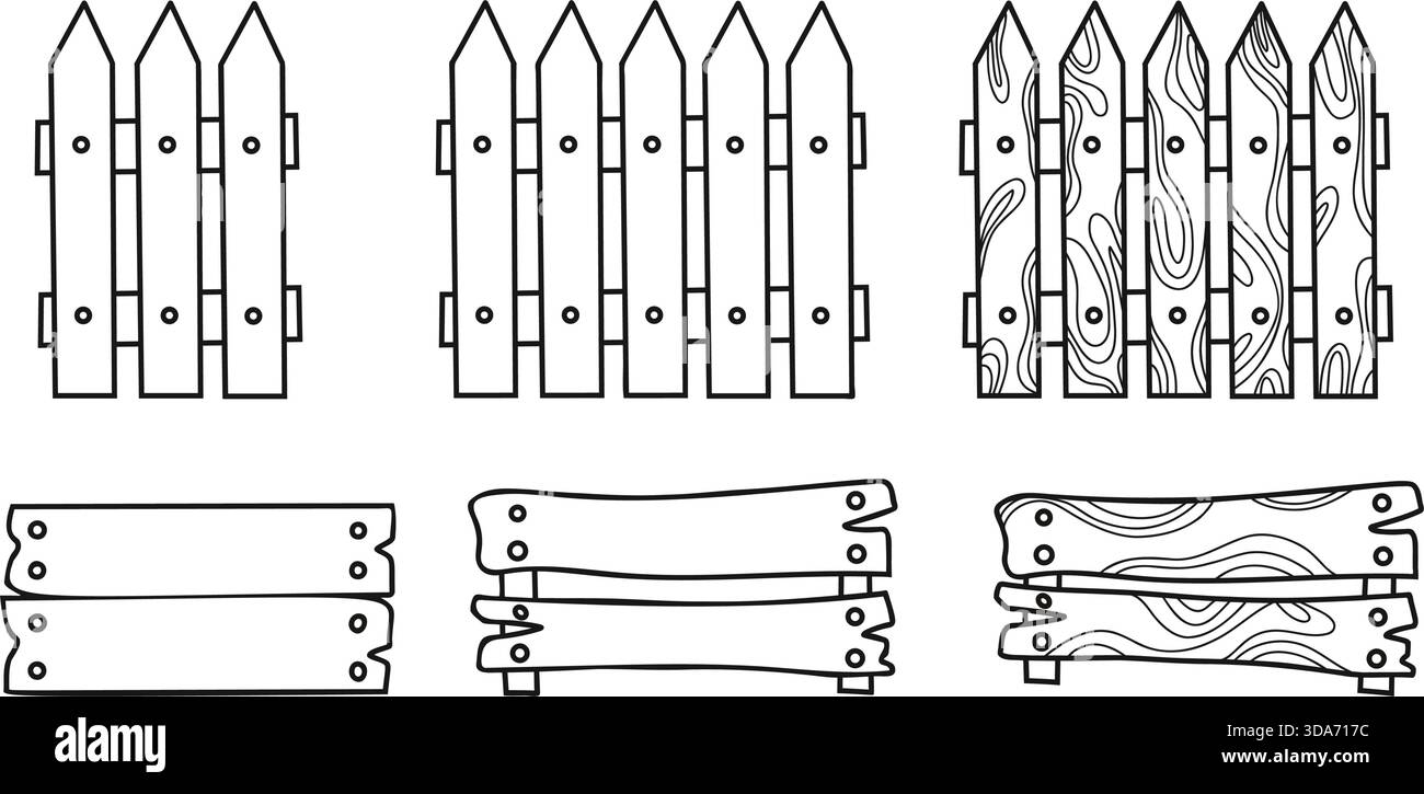 Wooden Fences And Planks Doodles. Hand Drawn Collection Of Rustic Wood ...