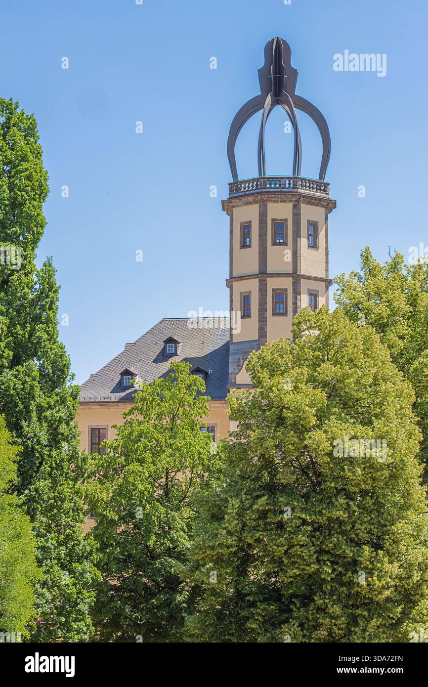 The tower of the Fulda Castle with its new crown which was installed in ...
