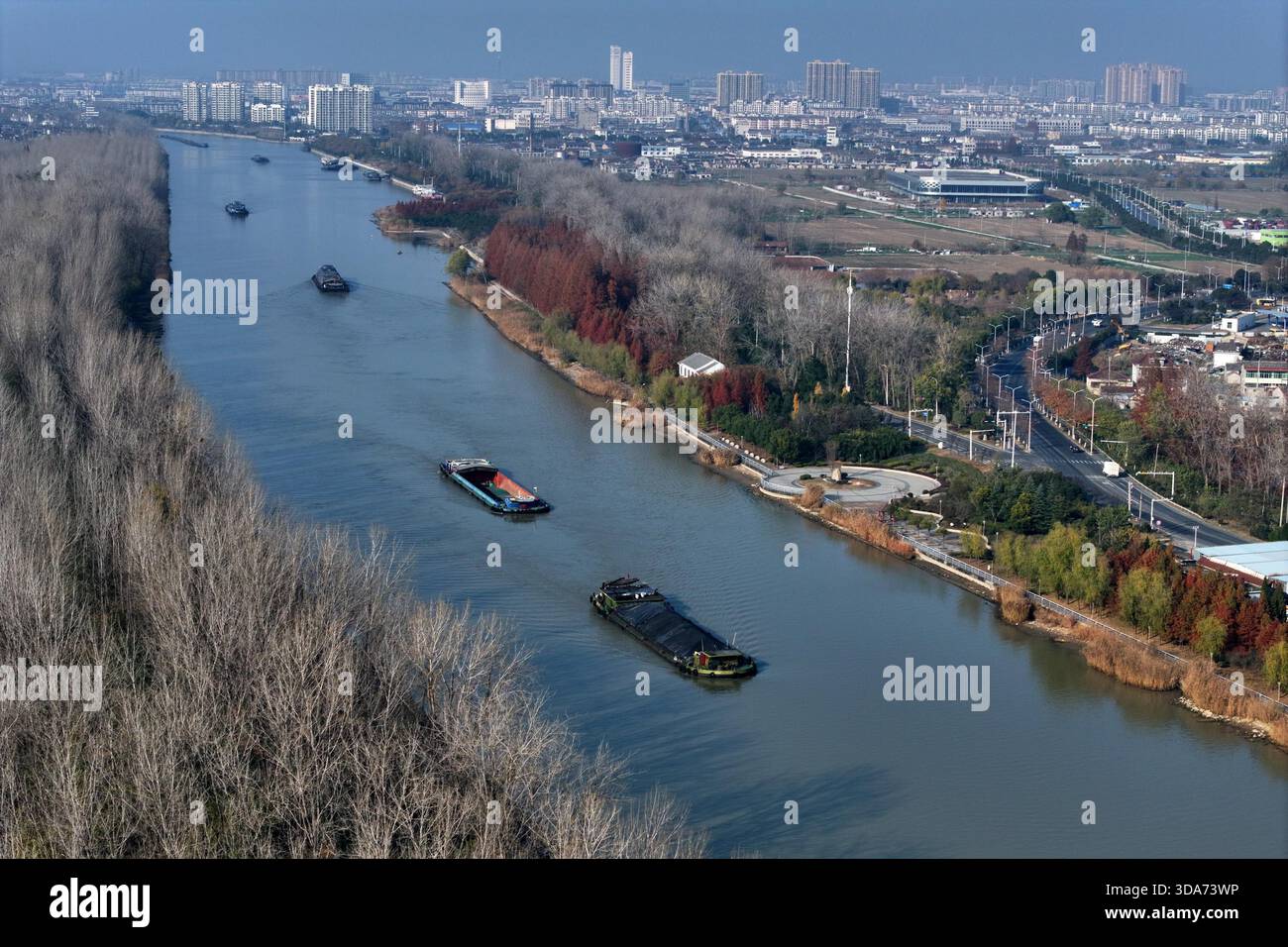 Aerial photo shows the cargo ship traveling in the Baoying section of ...