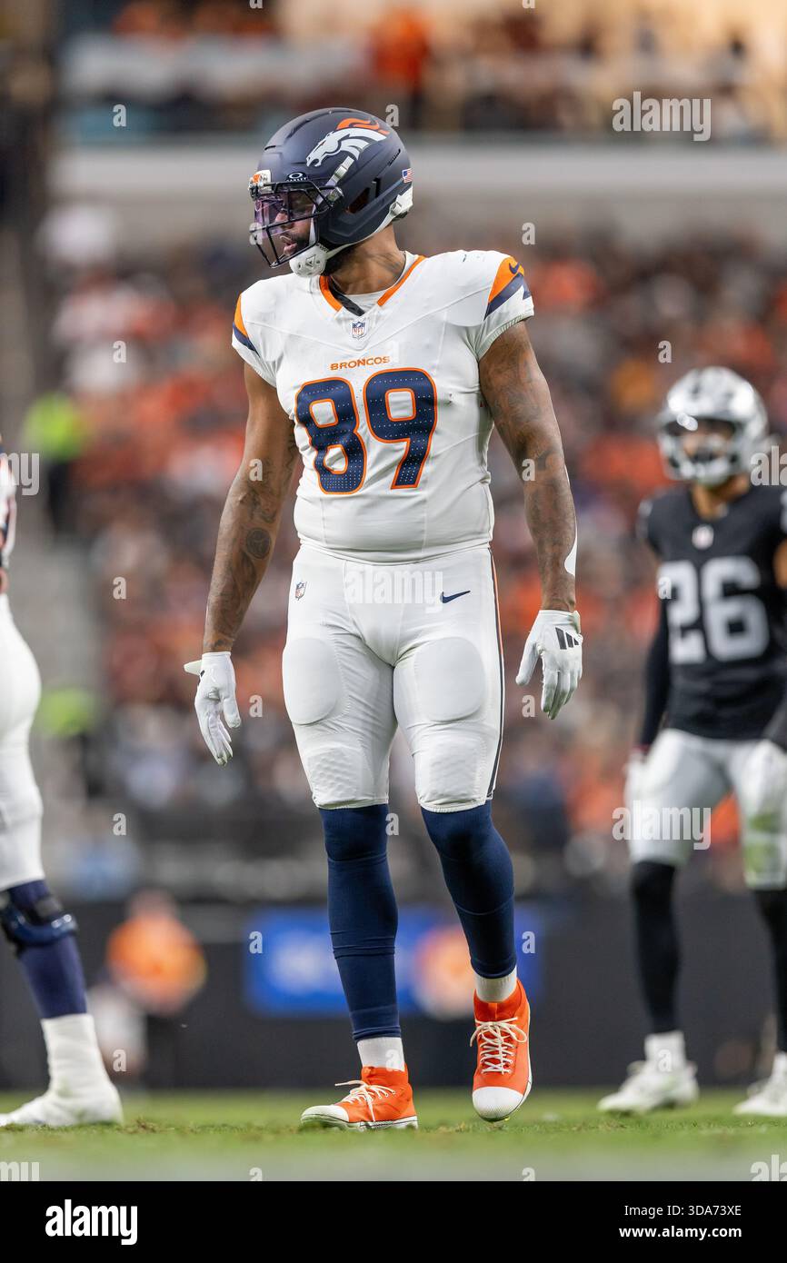 Denver Broncos tight end Marcedes Lewis (89) against the Las Vegas ...