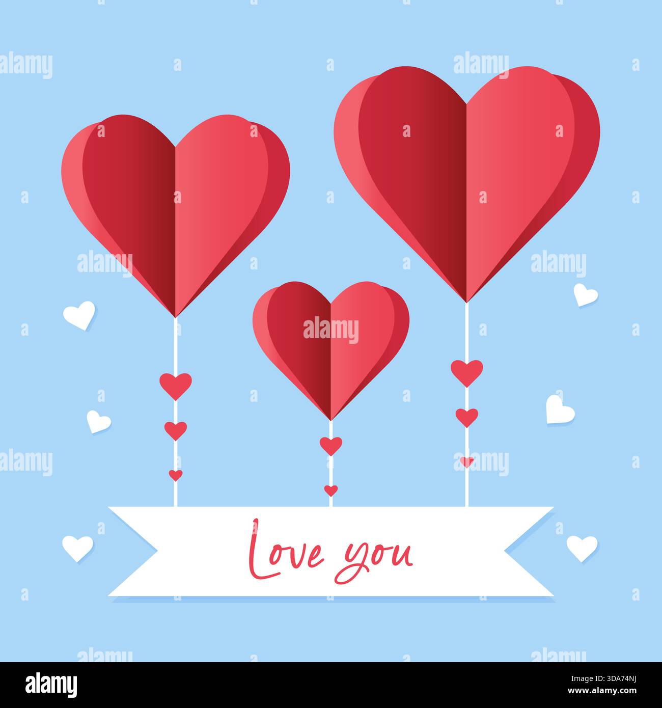 Red paper hearts shaped like balloons with space for text. Template for ...