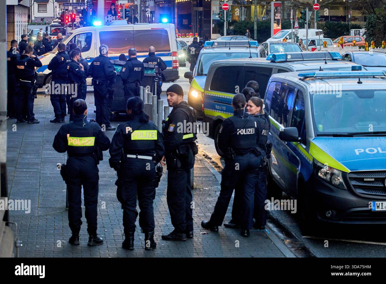 German police officers secure the streets next to a court in Frankfurt ...