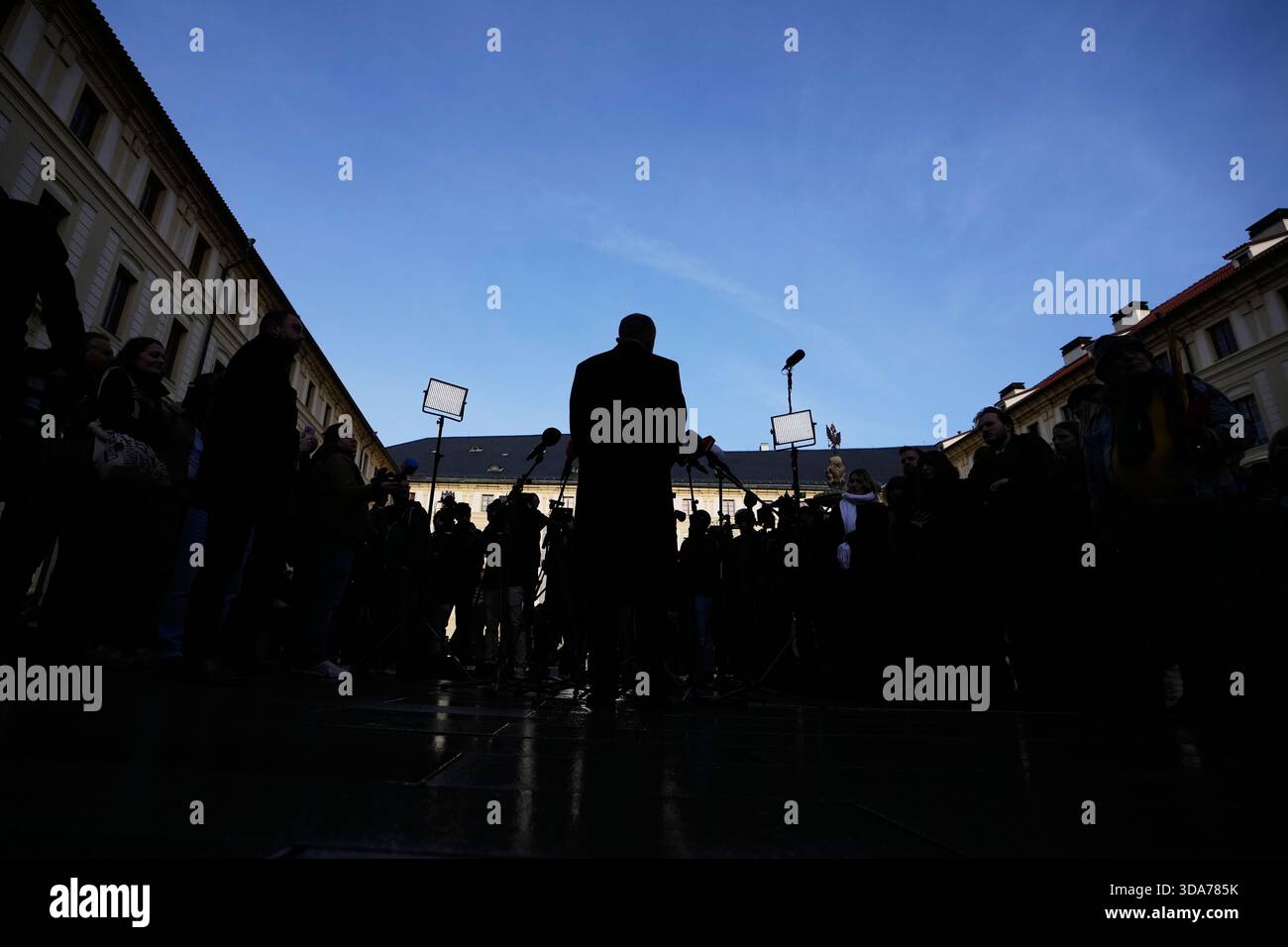 Leader of ANO political movement Andrej Babis addresses the media after ...