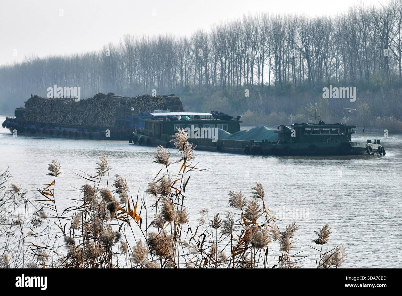 Aerial photo shows the cargo ship traveling in the Baoying section of ...
