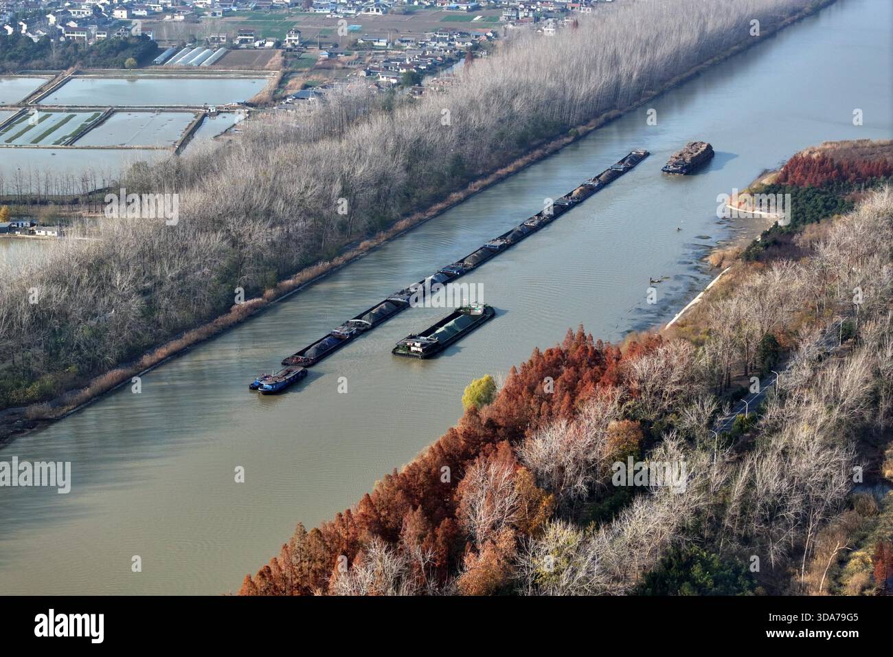 Aerial photo shows the cargo ship traveling in the Baoying section of ...