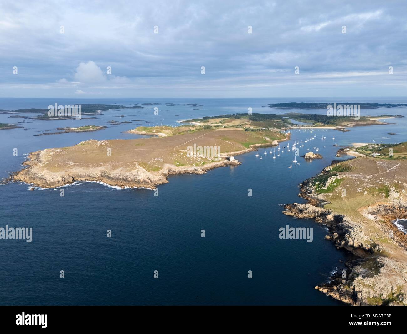 Aerial view of Tresco island. Isles of Scilly, Cornwall, UK Stock Photo ...