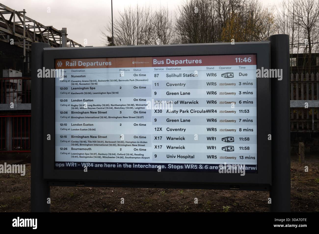 Train and bus times electronic information sign at the Interchange ...