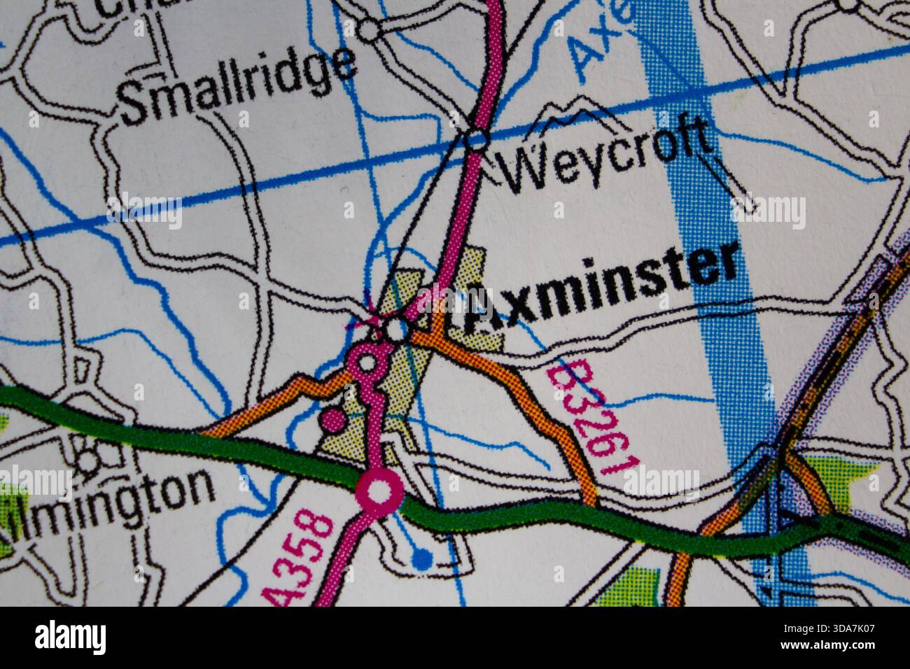 Axminster - United Kingdom colour atlas map town name of the area Stock ...