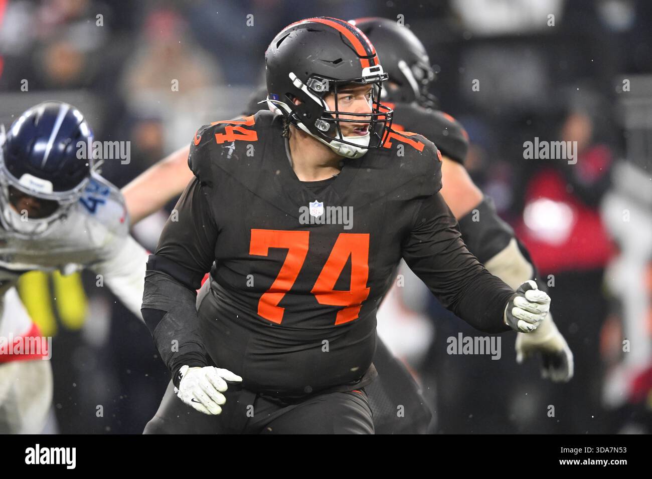 Cleveland Browns guard Teven Jenkins (74) blocks during an NFL football ...