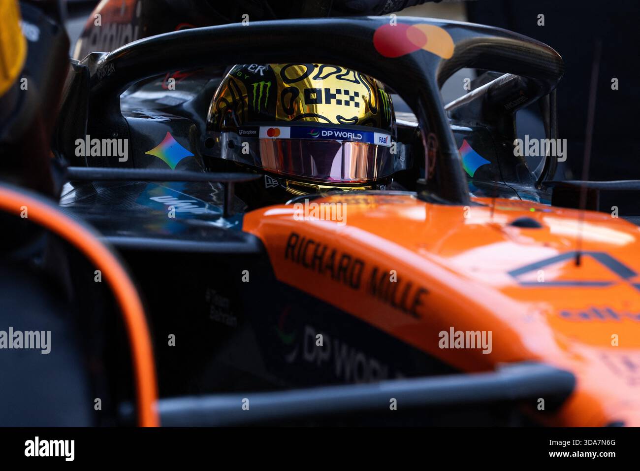 Lando Norris (Gbr) of McLaren Racing #4 with his new WDC helmet on ...