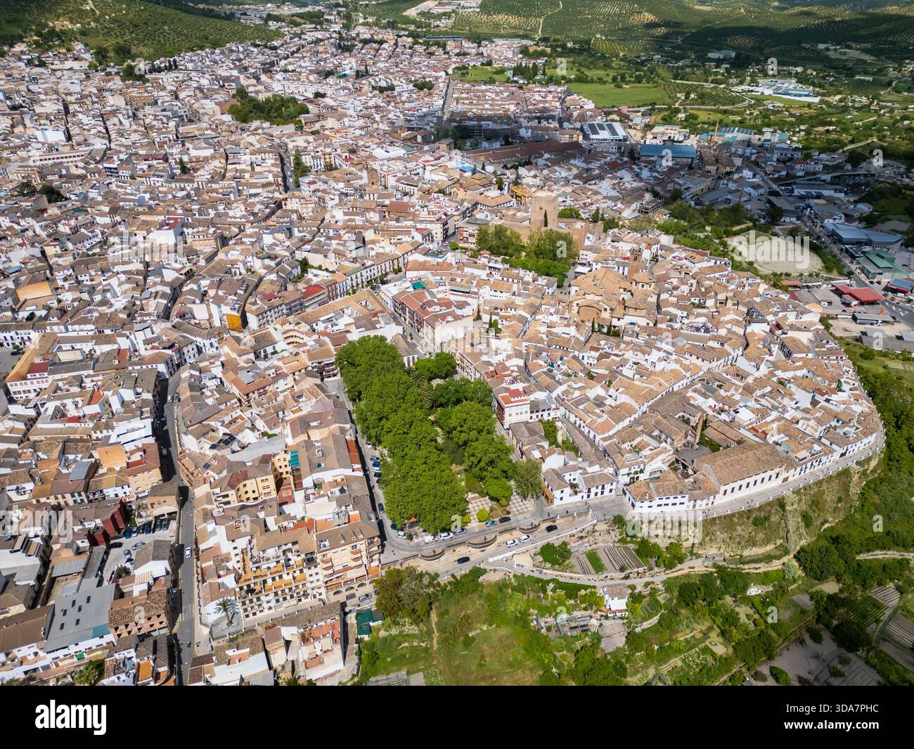 Aerial view of the compact, dense urban layout of traditional buildings ...