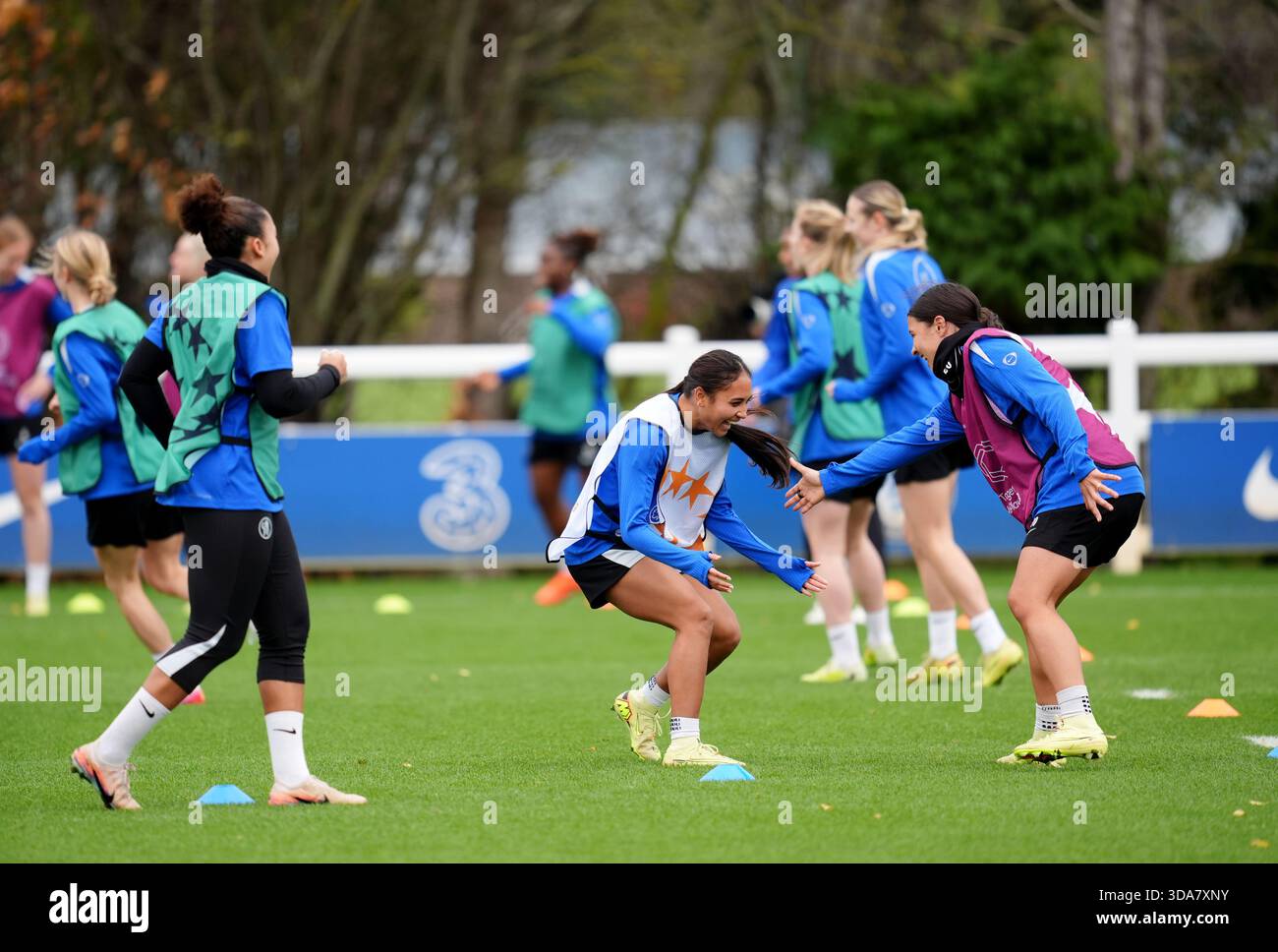 Chelsea's Alyssa Thompson (centre) during a training session at Cobham ...