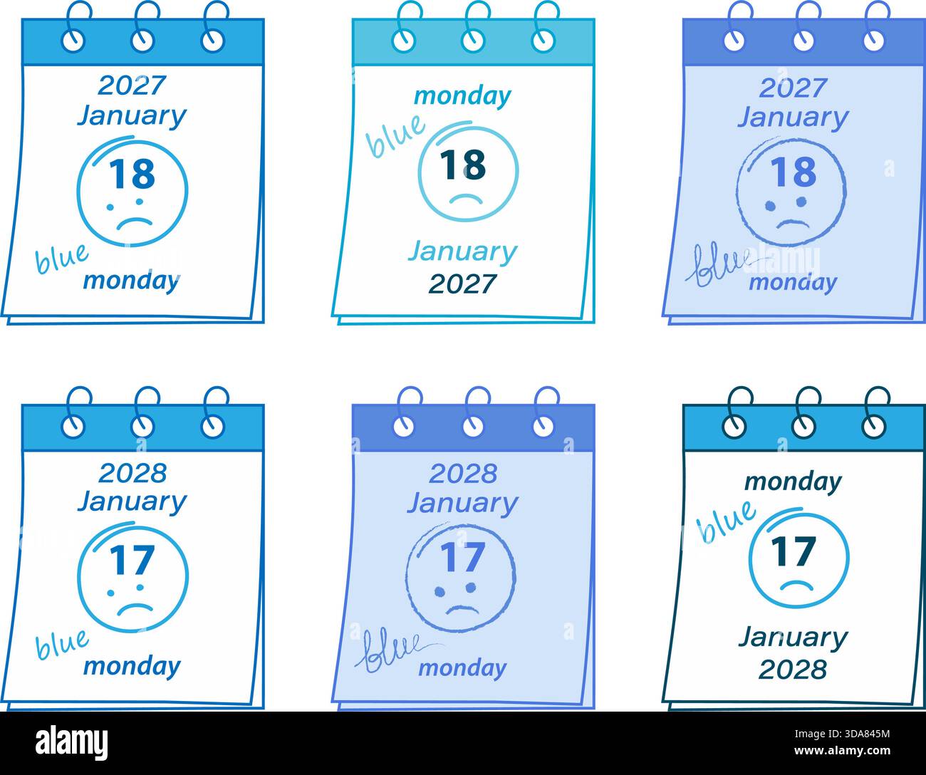 Calendar pages with Blue Monday Date January 18th and 17th in 2027 and ...