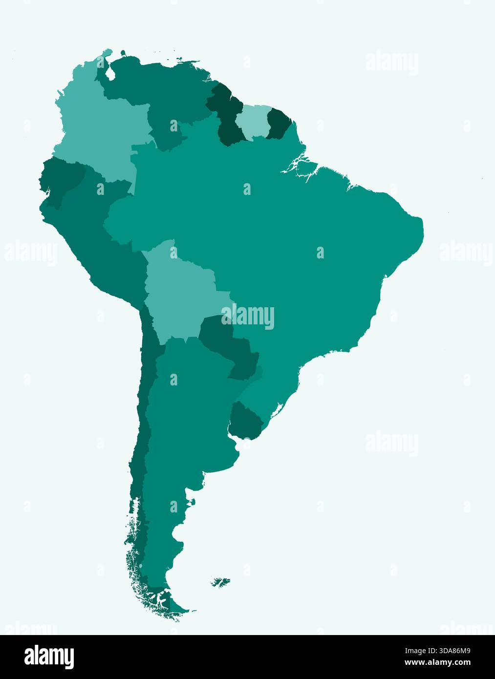 Map of South America with countries. Just a simple continent border map ...