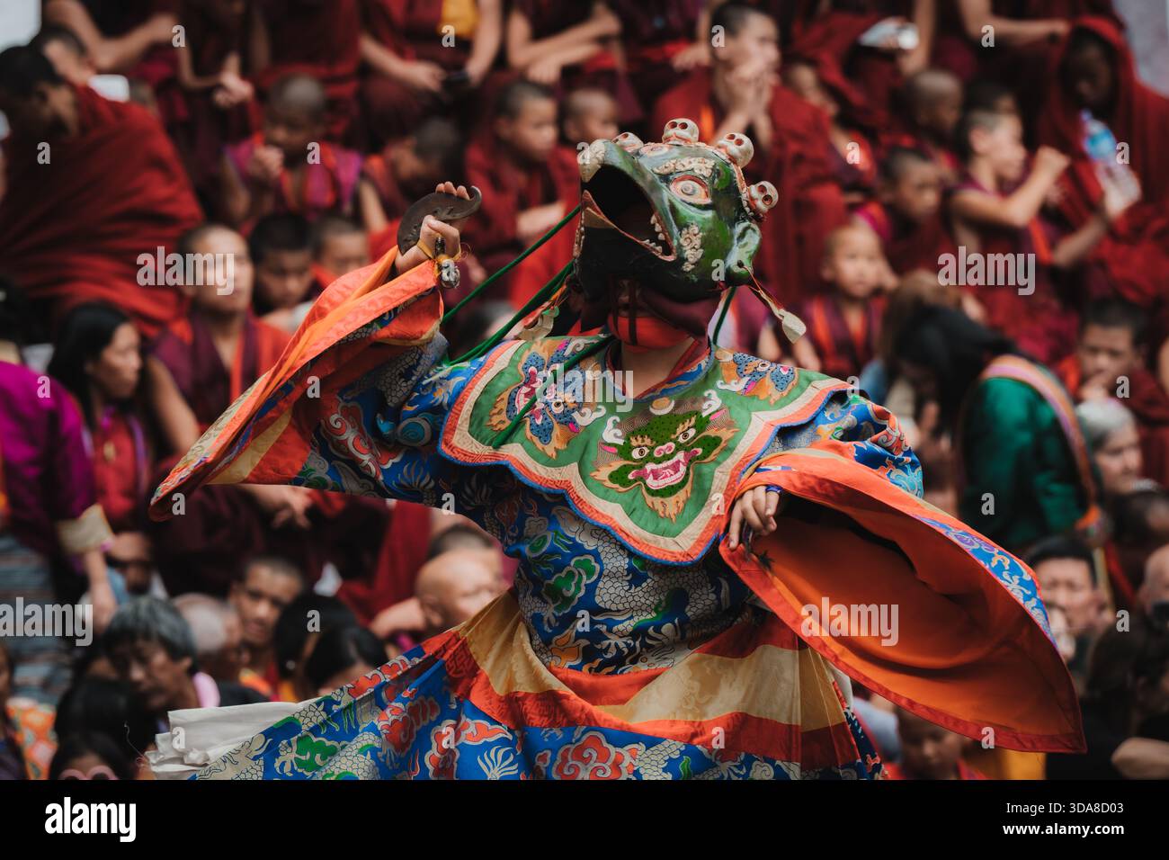 Thimphu, Bhutan - 28 September 2025: View of a dancer in vibrant attire ...