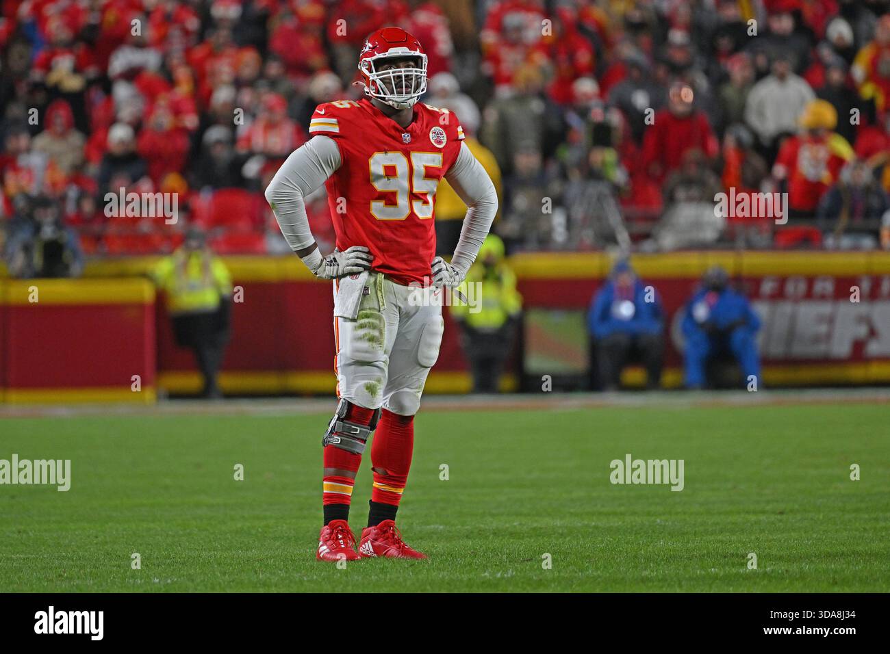 Kansas City Chiefs defensive tackle Chris Jones (95) looks on during an NFL football game ...