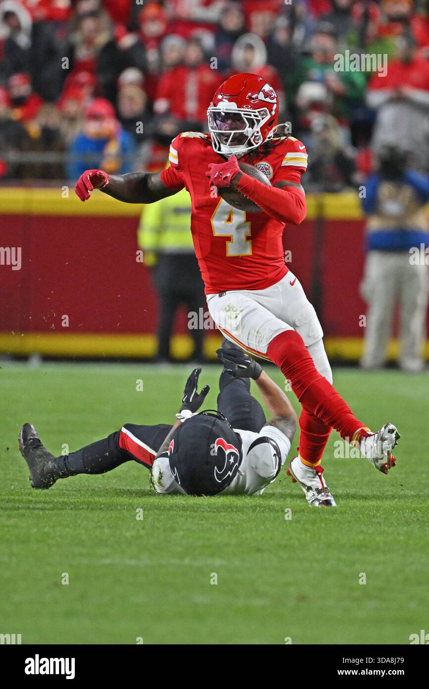 Kansas City Chiefs wide receiver Rashee Rice (4) runs up fied after ...