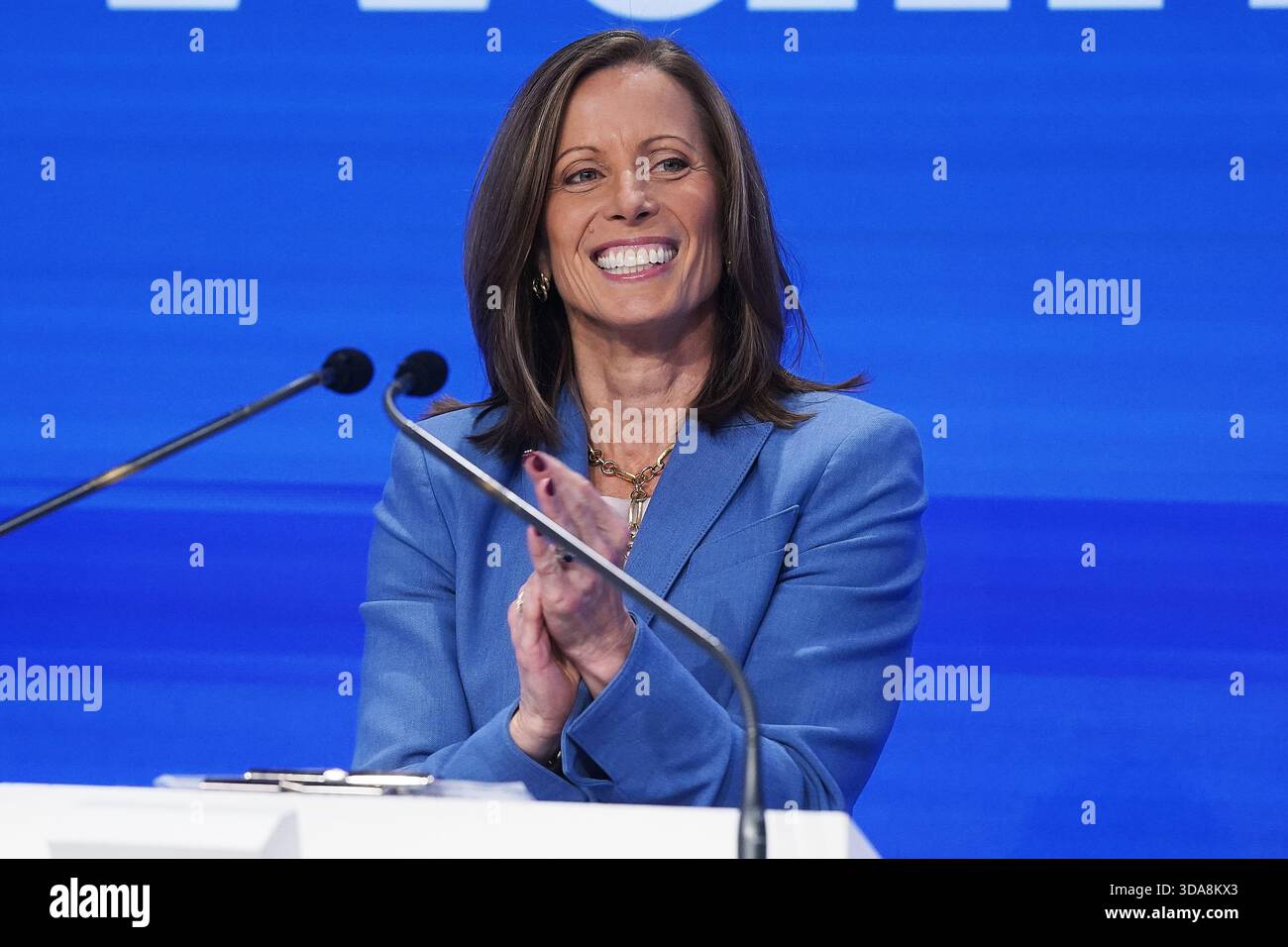 Nasdaq CEO Adena Friedman speaks during opening bell ceremonies at the ...