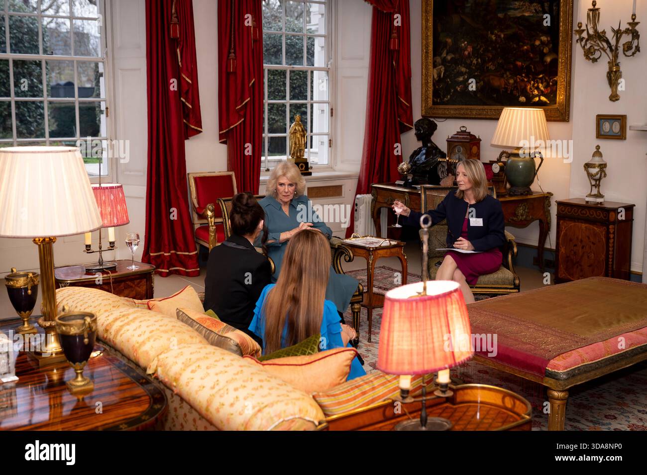 Queen Camilla during a private discussion with Dr Bijna Kotak Dasani ...