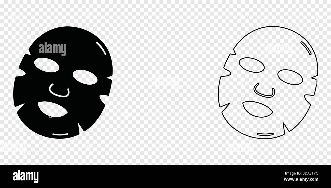 Facial sheet masks, black silhouette and outline, minimalist beauty ...