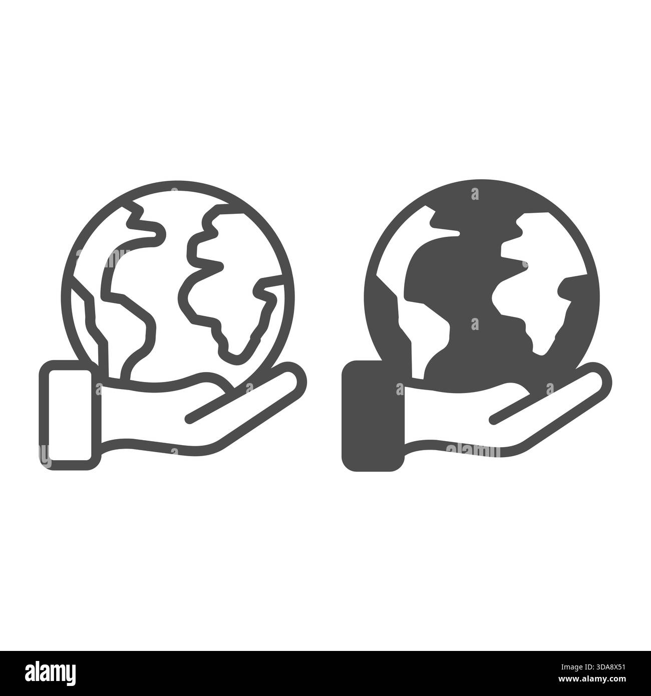 Helping hand and planet earth line and solid icon, traveler survey ...