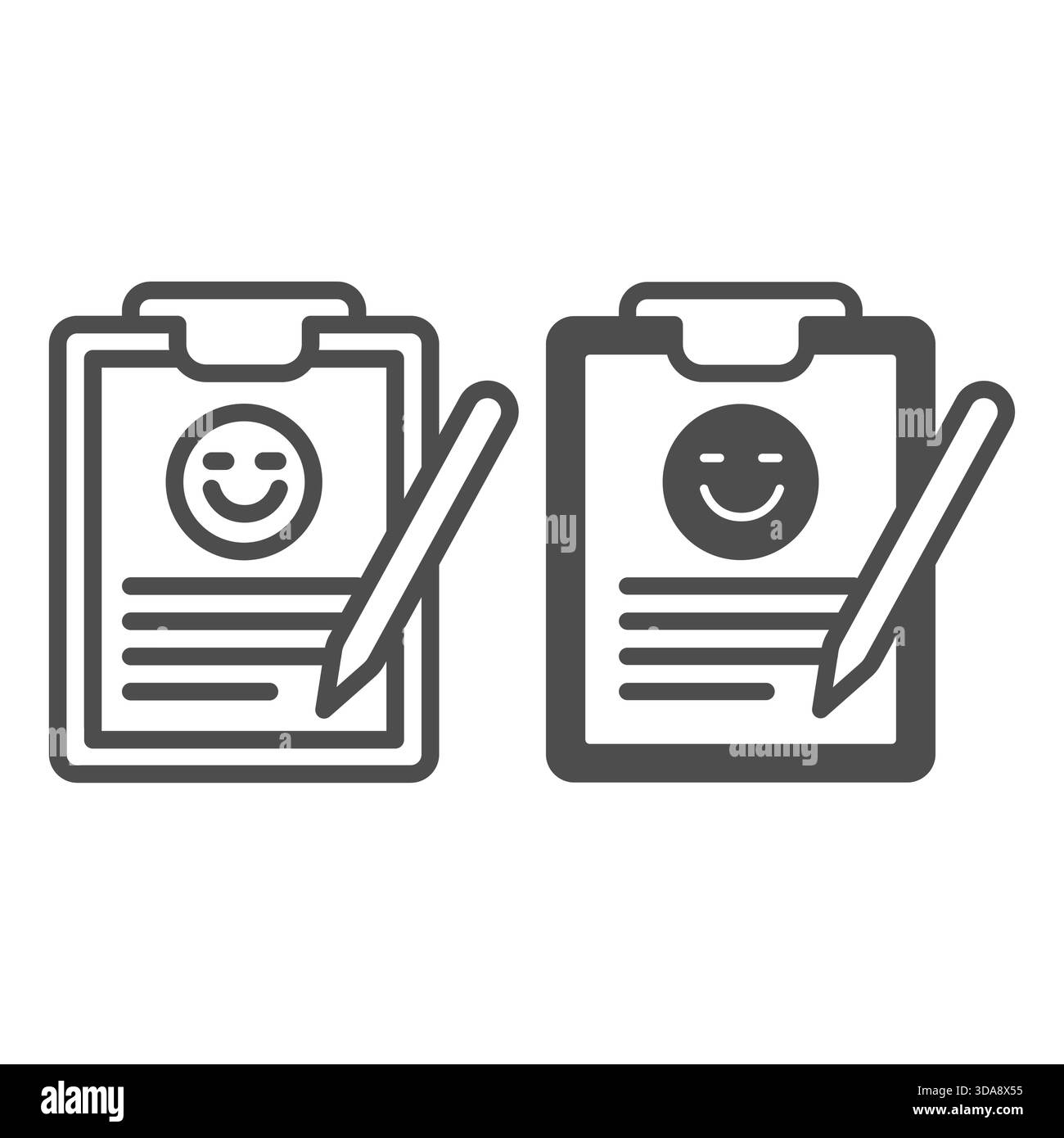 Feedback paper clipboard with pen line and solid icon, traveler survey ...