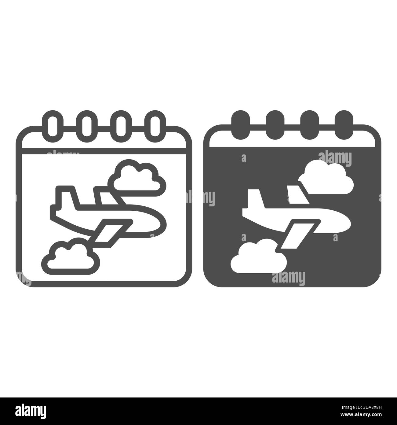 Calendar page with flight event line and solid icon, traveler survey ...