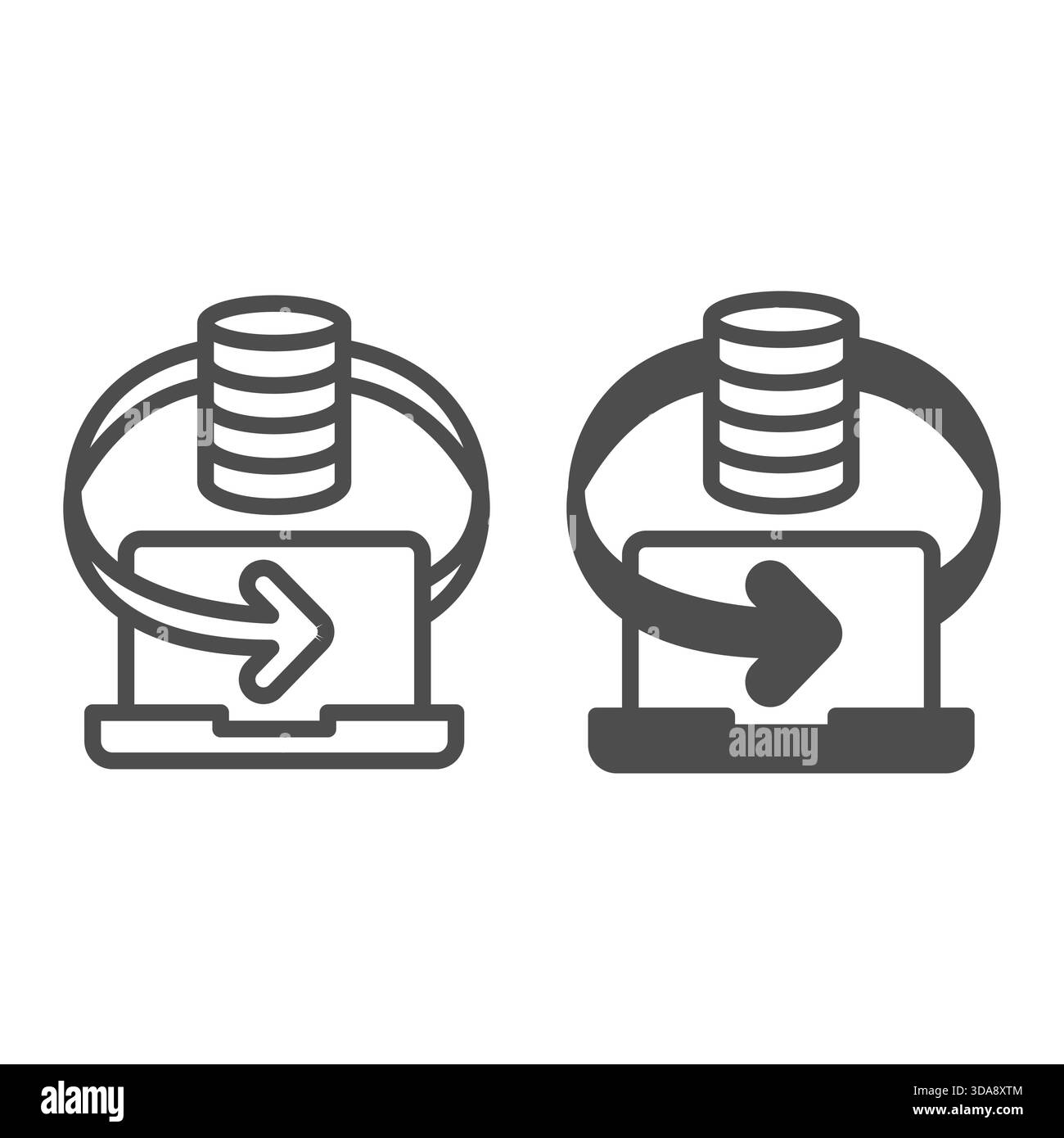 Database array and laptop line and solid icon, info tech concept ...