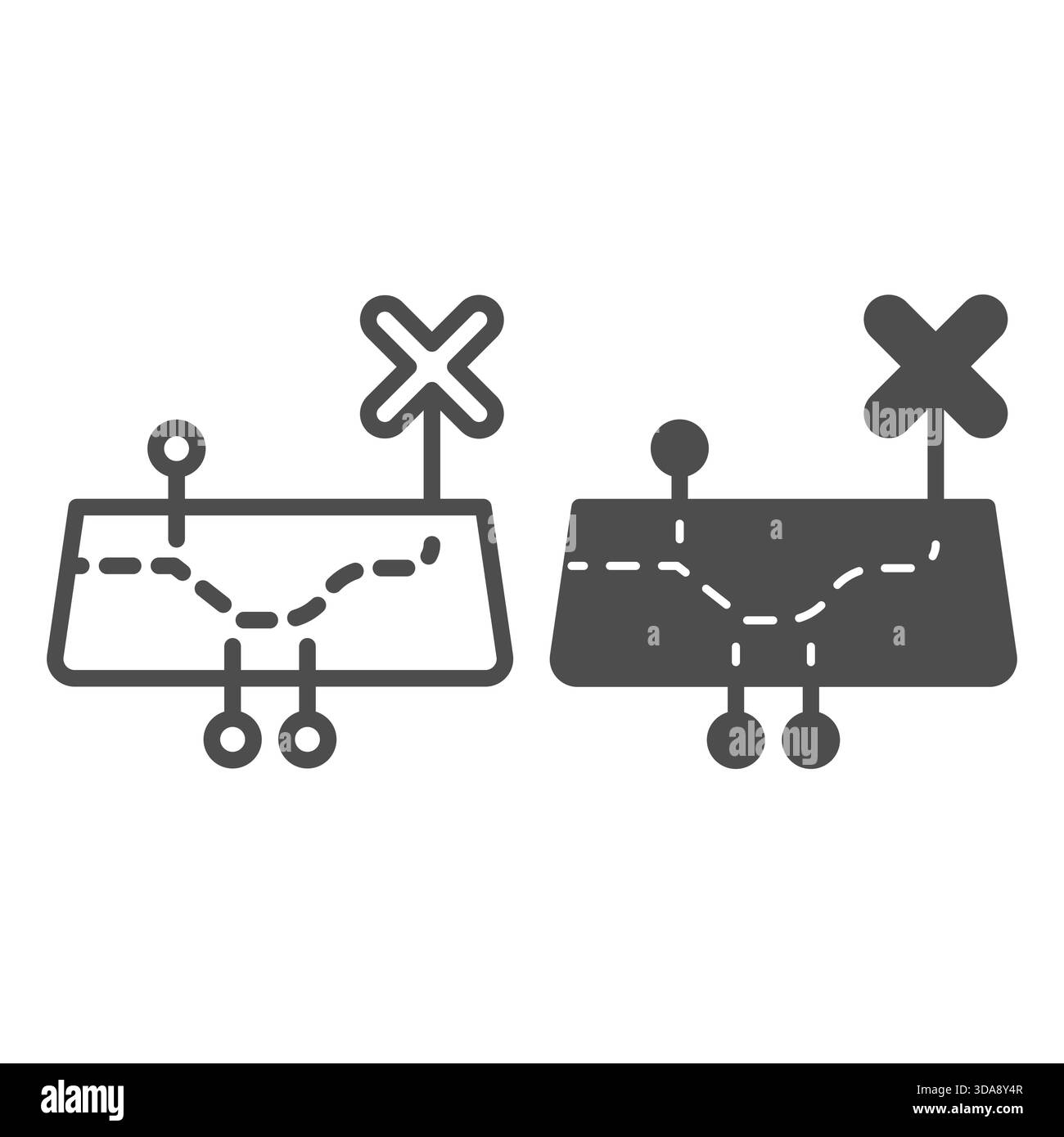 Map with route trail and cross pointer line and solid icon, osint ...