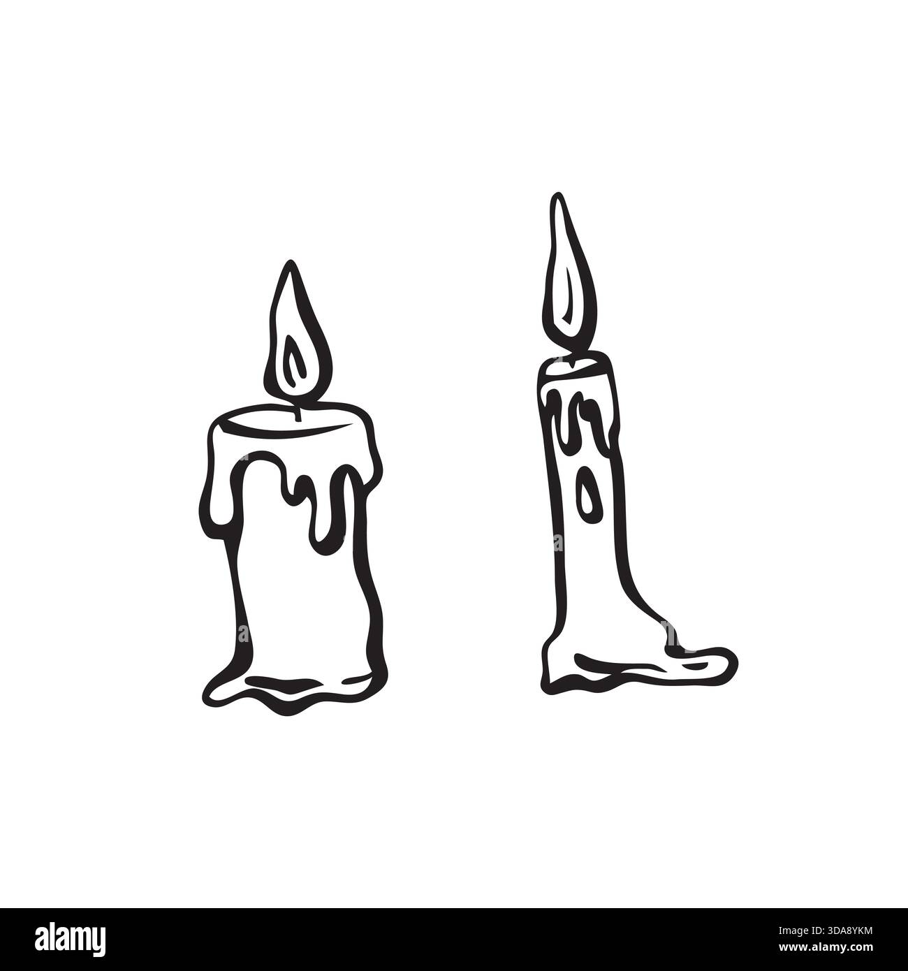 Hand drawn burning candle, black outline sketch Stock Vector Image ...
