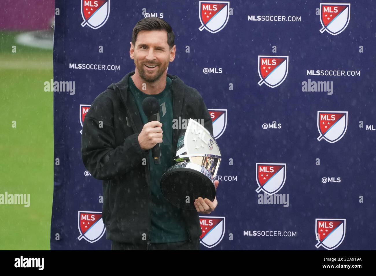 Inter Miami forward Lionel Messi speaks after receiving the MLS MVP ...