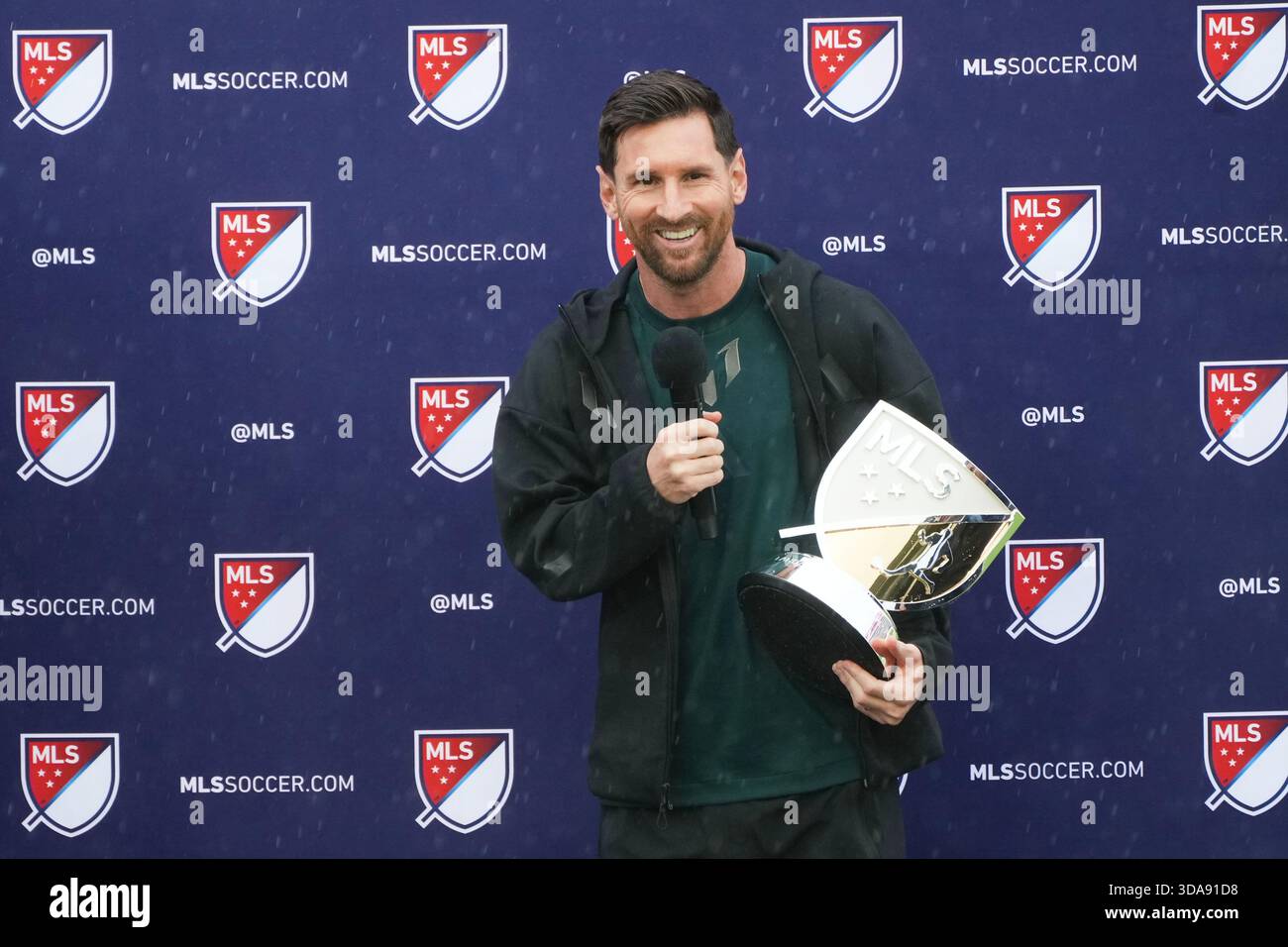 Inter Miami forward Lionel Messi speaks after receiving the MLS MVP ...