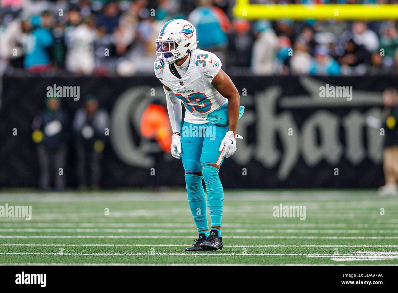 Miami Dolphins cornerback Jason Marshall Jr. (33) lines up for play ...