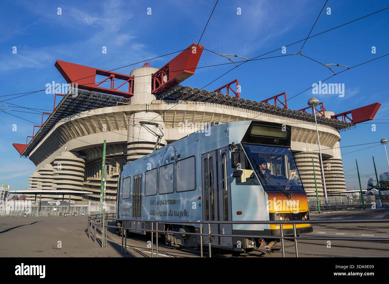 General View outside the Stadium, tram passing by, during the Inter ...