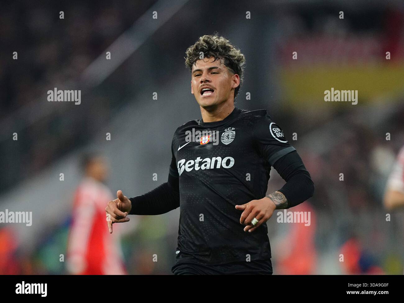 December 09 2025: Maximiliano Araujo of Sporting CP gestures during a ...