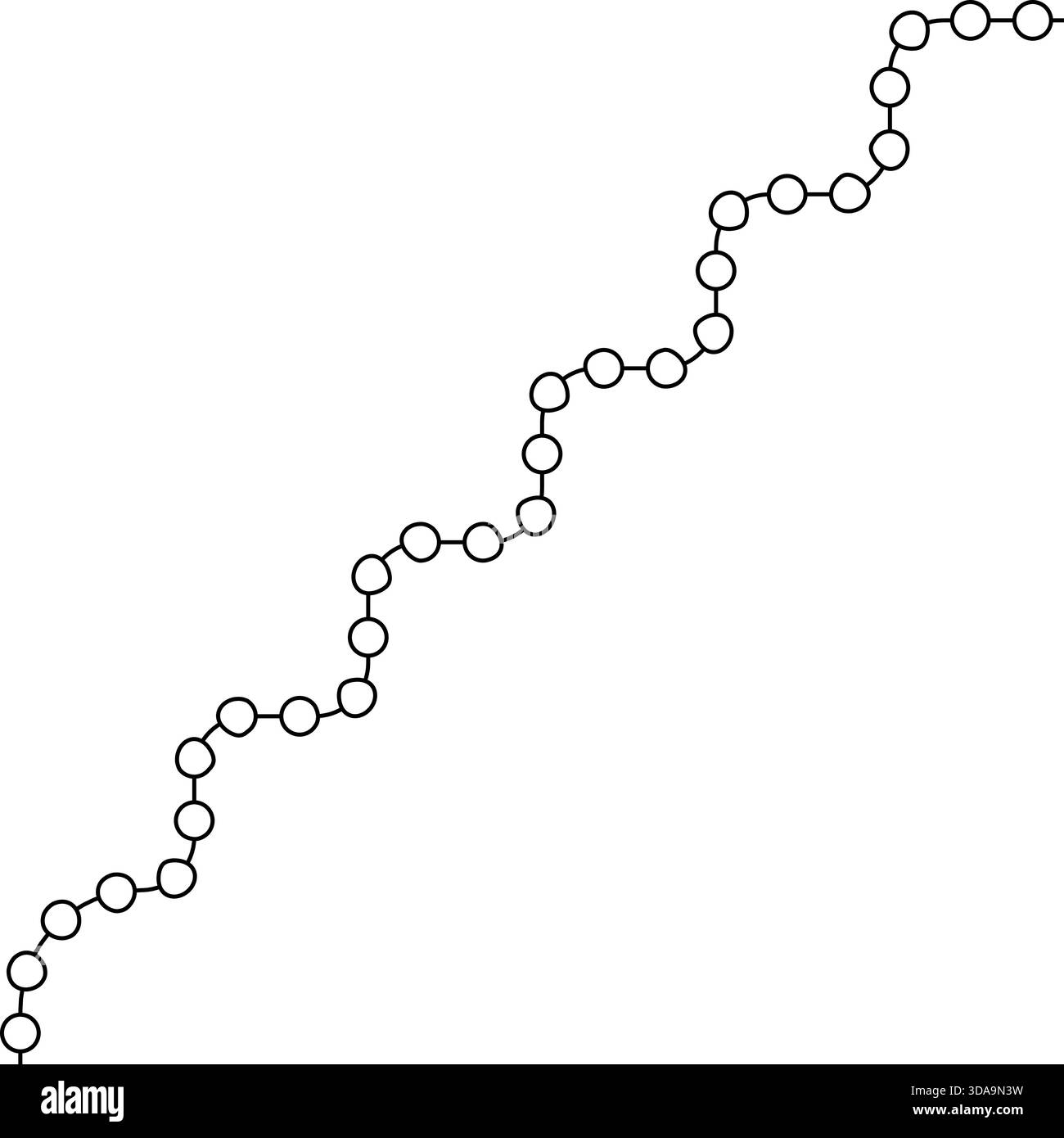 Circular nodes progress along a guided curve that moves through bends ...