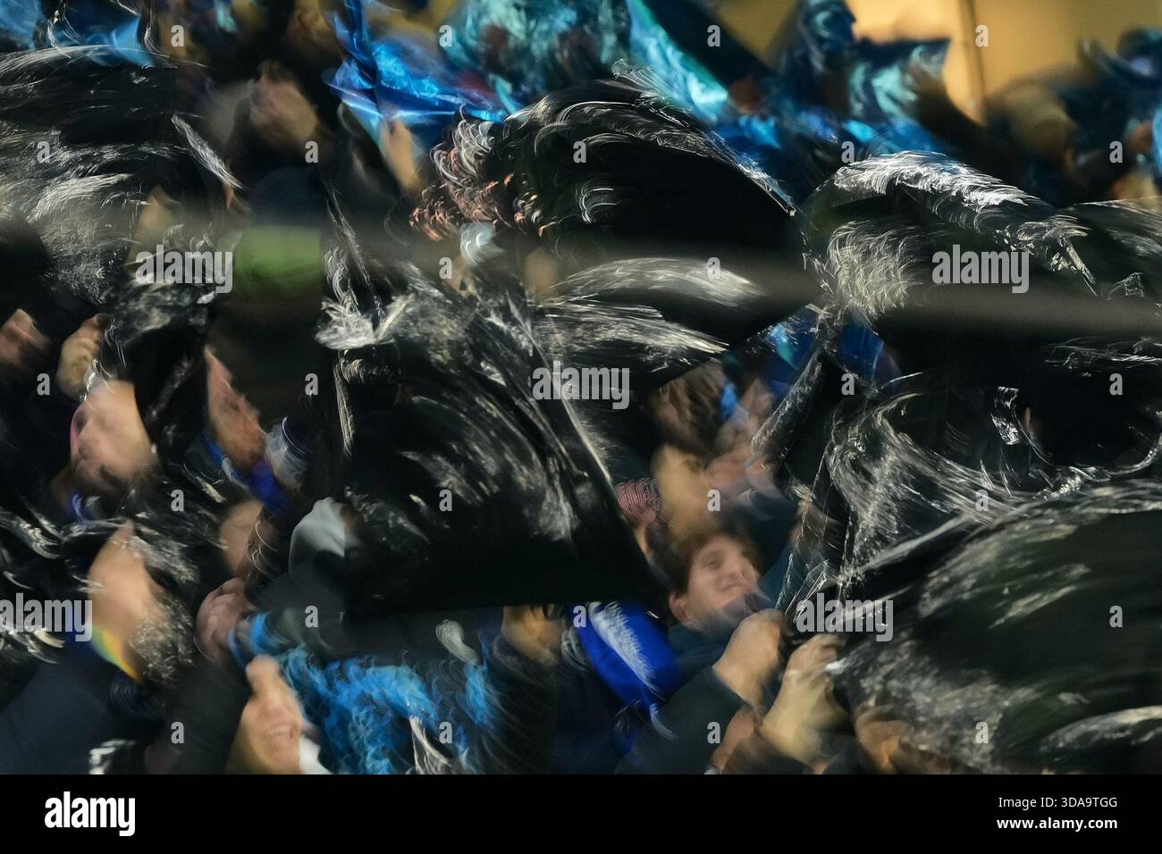 Inter fans cheer before a Champions League, league phase, soccer match ...